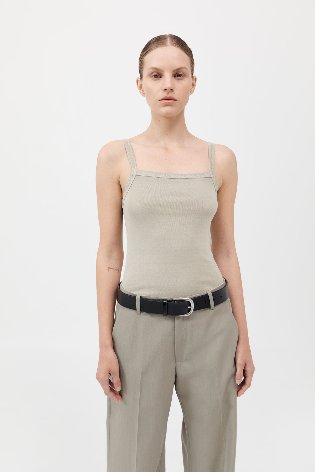 St. Agni | Organic Cotton Square Neck Tank - Moss Grey