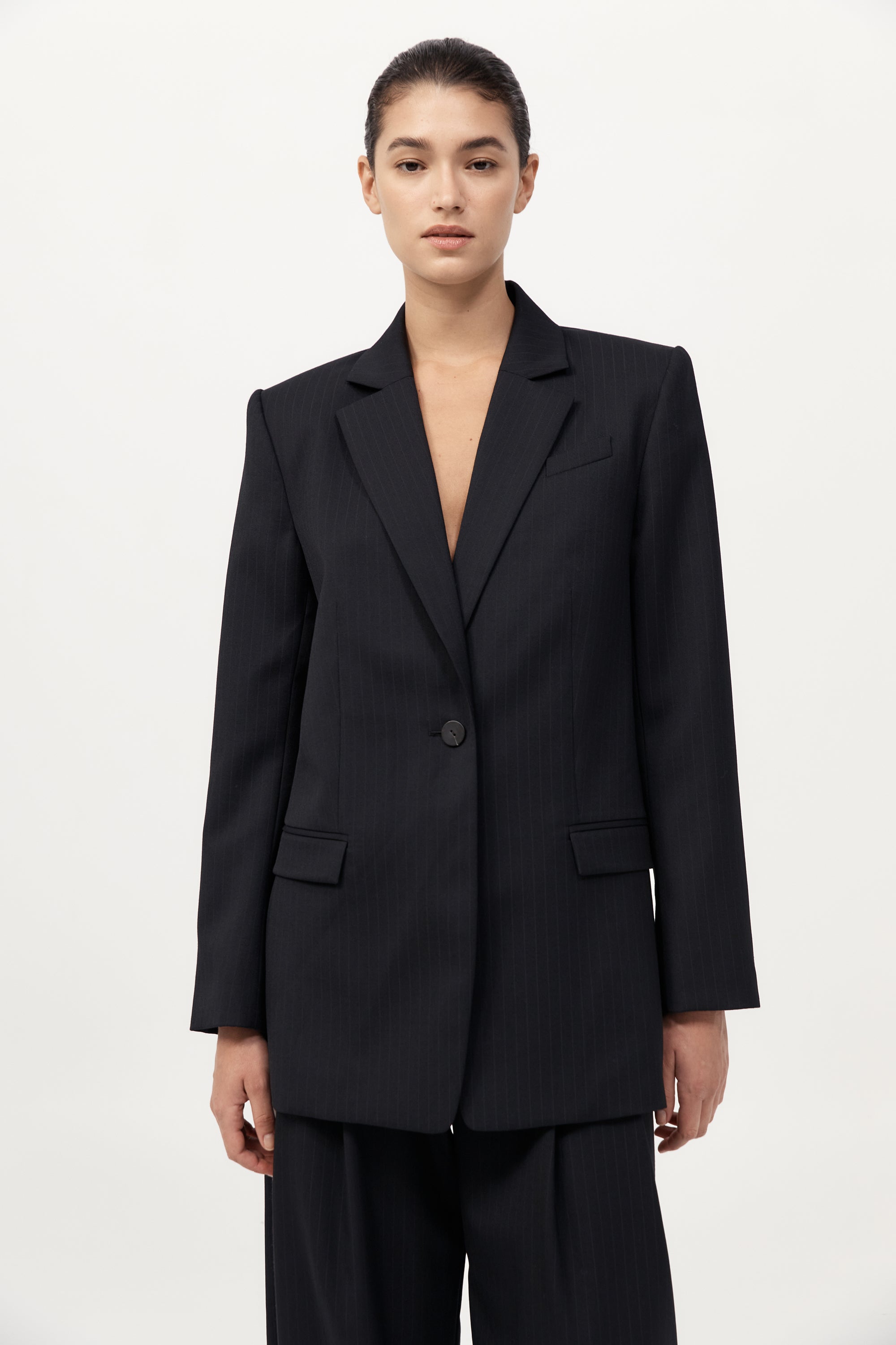 St. Agni | Split Back Blazer - Black Pinstripe